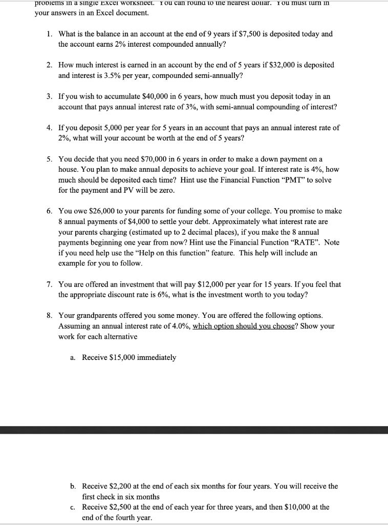 Solved propiems in a single Excel Worksheet. You can round | Chegg.com