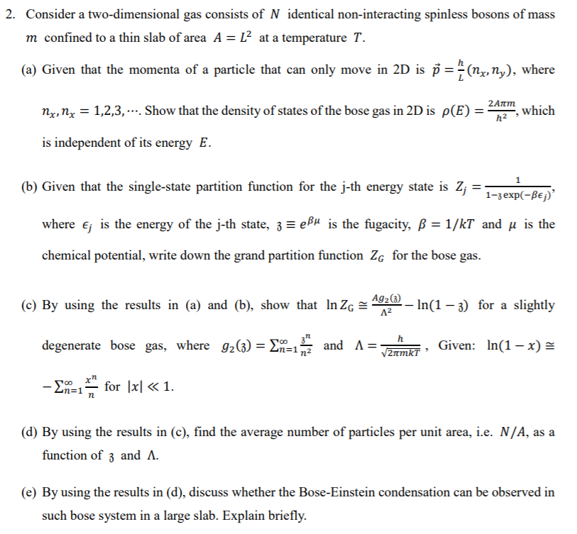 Solved 2. Consider a two-dimensional gas consists of N | Chegg.com