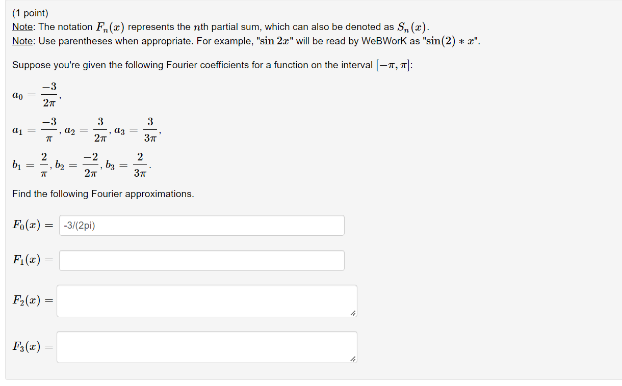 Solved (1 point) Note: The notation Fn(x) represents the nth | Chegg.com