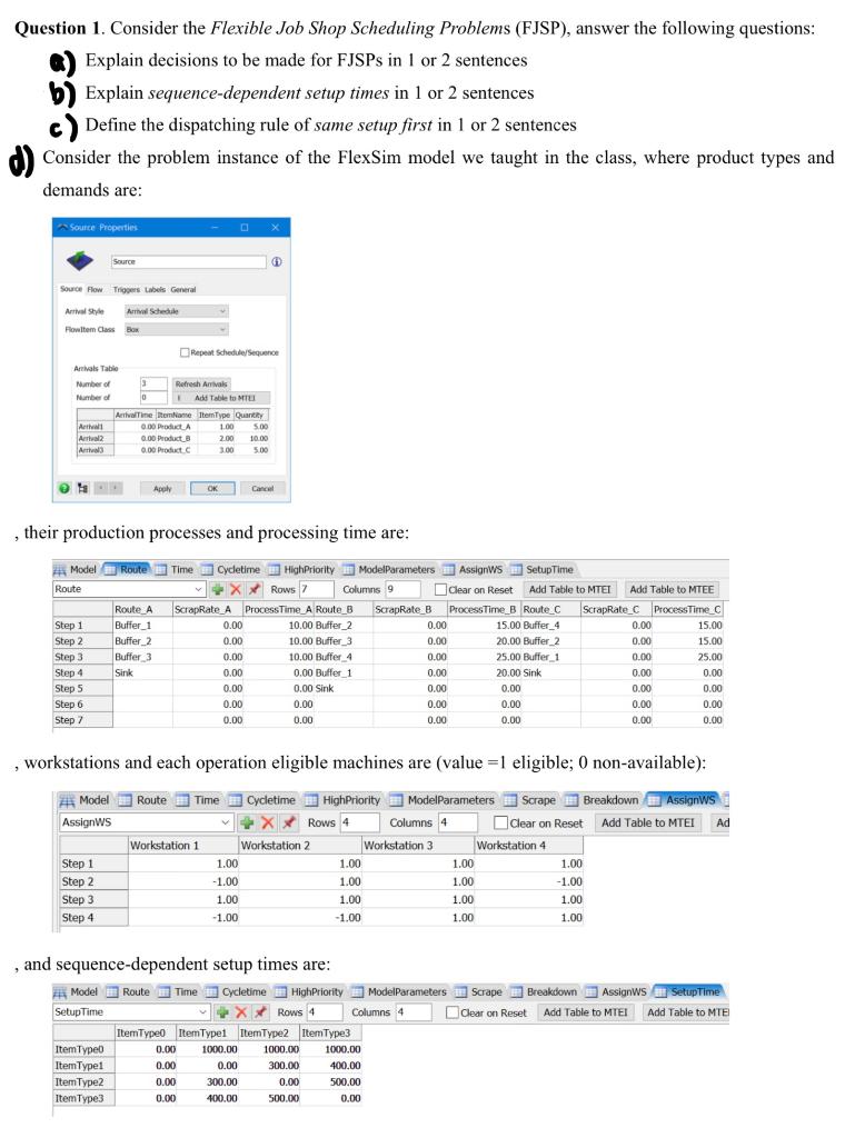 Question 1. Consider the Flexible Job Shop Scheduling | Chegg.com