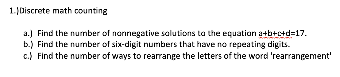 Solved 1.)Discrete math counting a.) Find the number of | Chegg.com