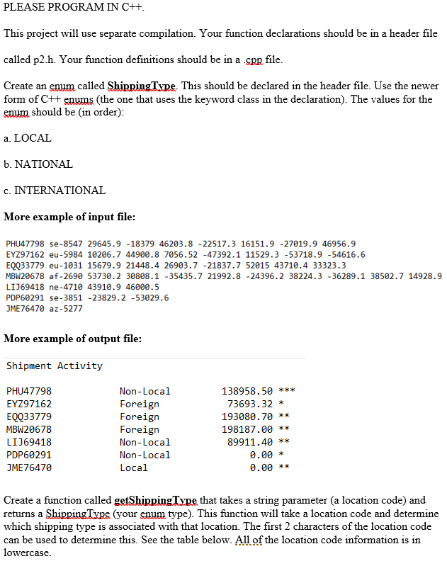 PLEASE PROGRAM IN C++. This project will use separate | Chegg.com