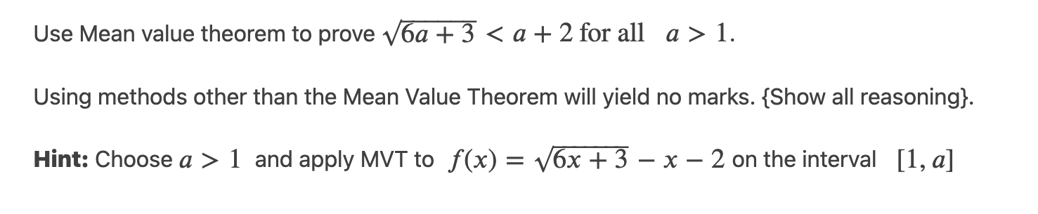 Solved Use Mean value theorem to prove Võa + 3