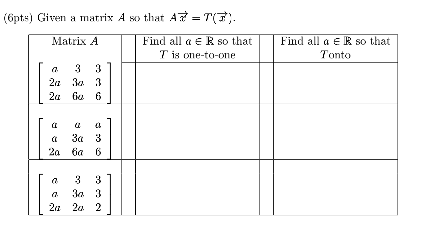 Solved (6pts) Given a matrix A so that A7 =T(?). Matrix A | Chegg.com