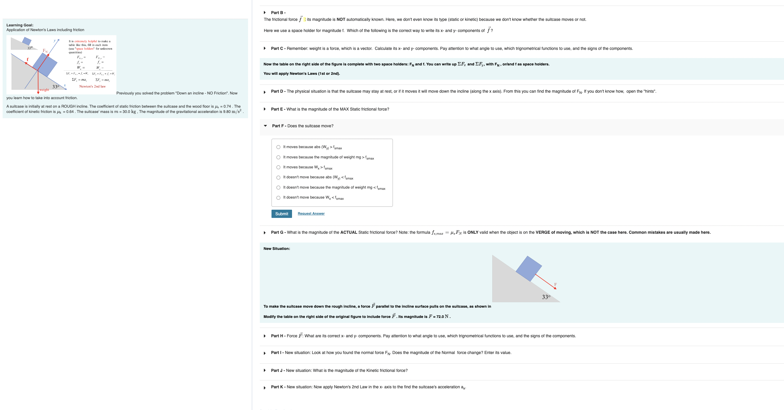 Solved Part BThe frictional force vec(f) ﻿: its magnitude is | Chegg.com