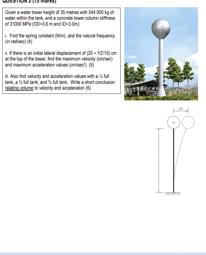 Given a water tower height of 35 metres with 544000 | Chegg.com