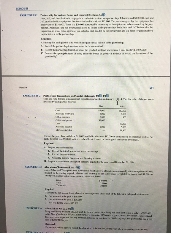Solved EXERCISES Partnership Formation: Bomas and Goodwill | Chegg.com