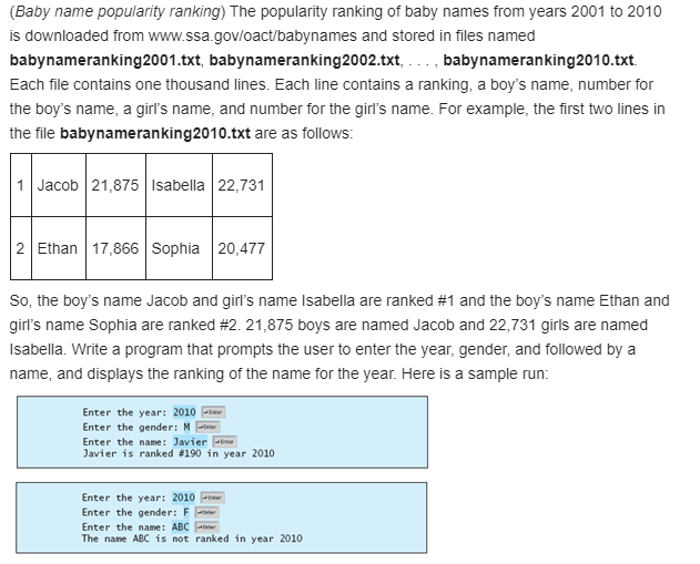 Solved (Baby name popularity ranking) The popularity ranking | Chegg.com