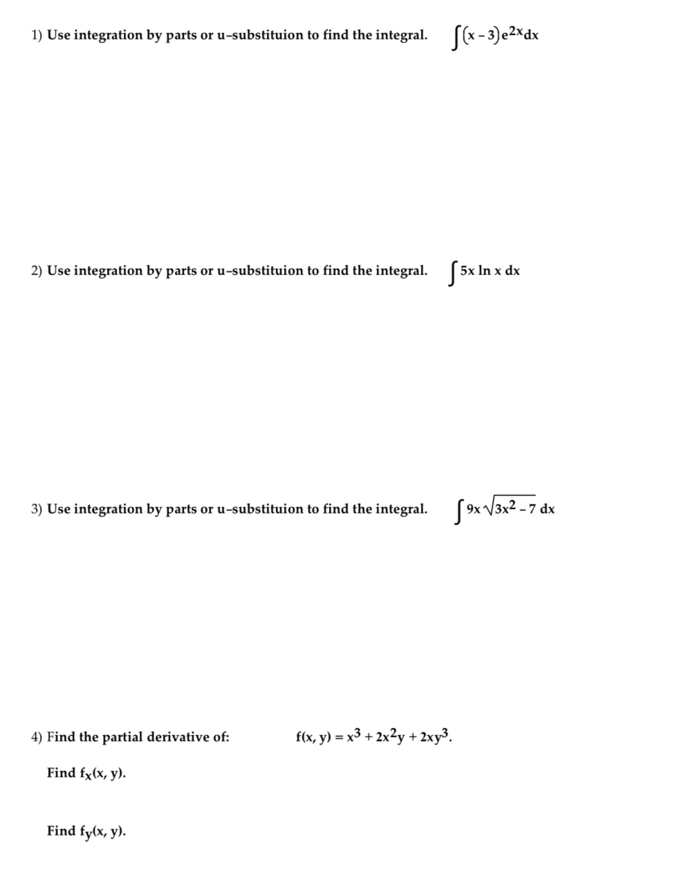 Solved Use integration by parts or u-substituion to find the | Chegg.com