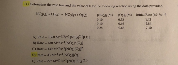 Solved 11) Determine the rate law and the value of k for the | Chegg.com