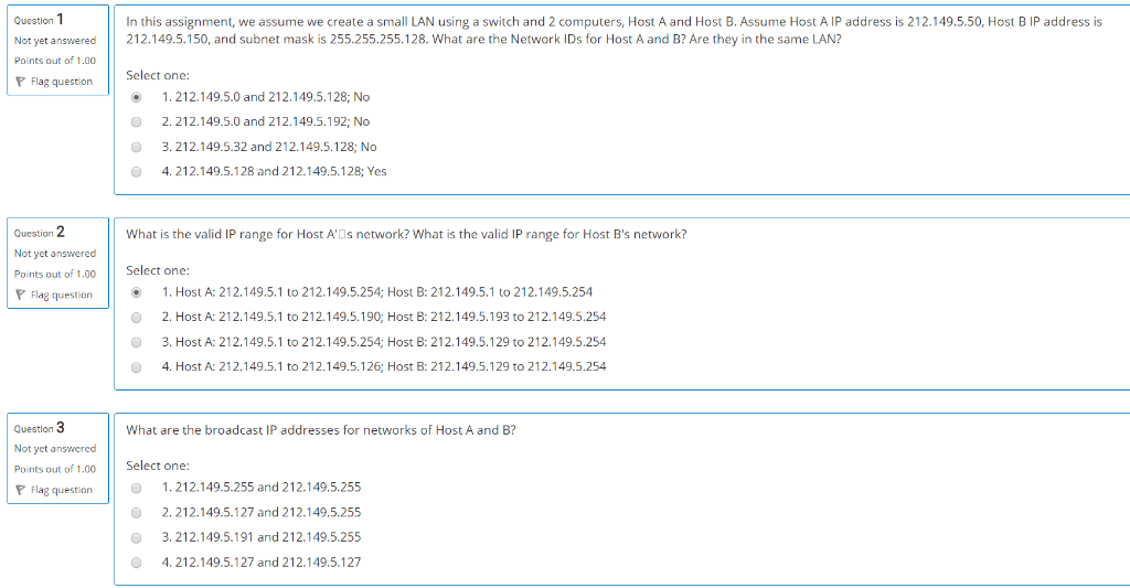 Solved Question 1 Not yet answered 212.149.5.150, and subnet | Chegg.com