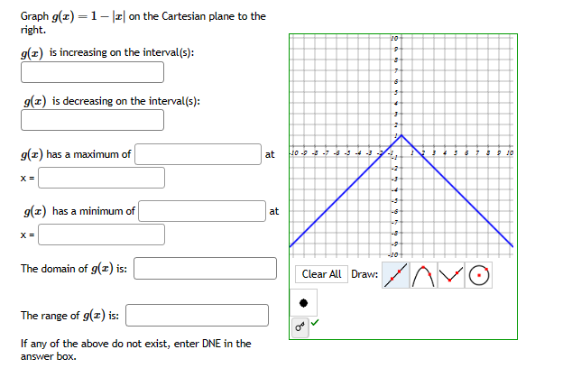 Solved Graph g(x)=1−∣x∣ on the Cartesian plane to the right. | Chegg.com