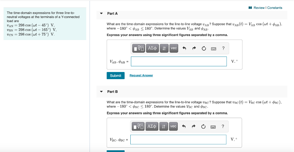 Solved A Review Constants Part A The time-domain expressions | Chegg.com