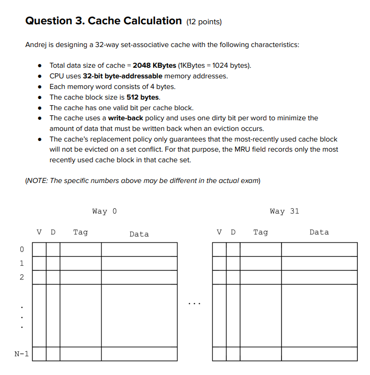 Solved Question 3. Cache Calculation (12 points) Andrej is | Chegg.com