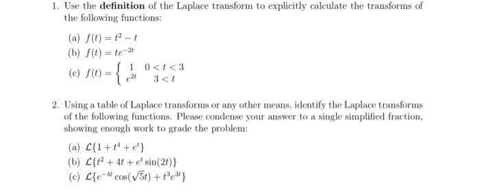 Solved 1. Use the definition of the Laplace transform to | Chegg.com