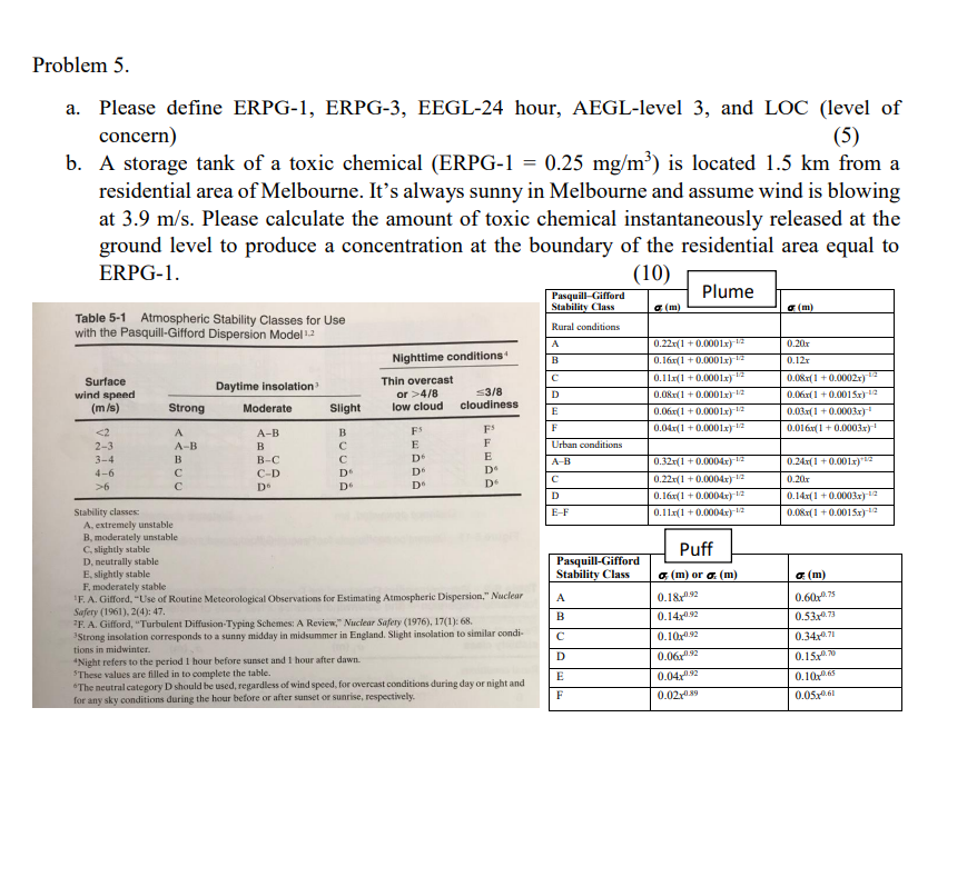 Solved Problem 5. a. Please define ERPG-1, ERPG-3, EEGL-24 | Chegg.com