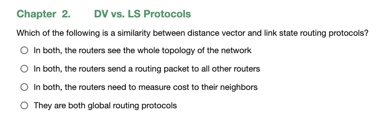 Solved Chapter 2. DV vs. LS Protocols Which of the following | Chegg.com
