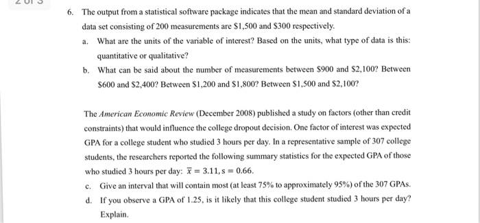 Solved The output from a statistical software package | Chegg.com