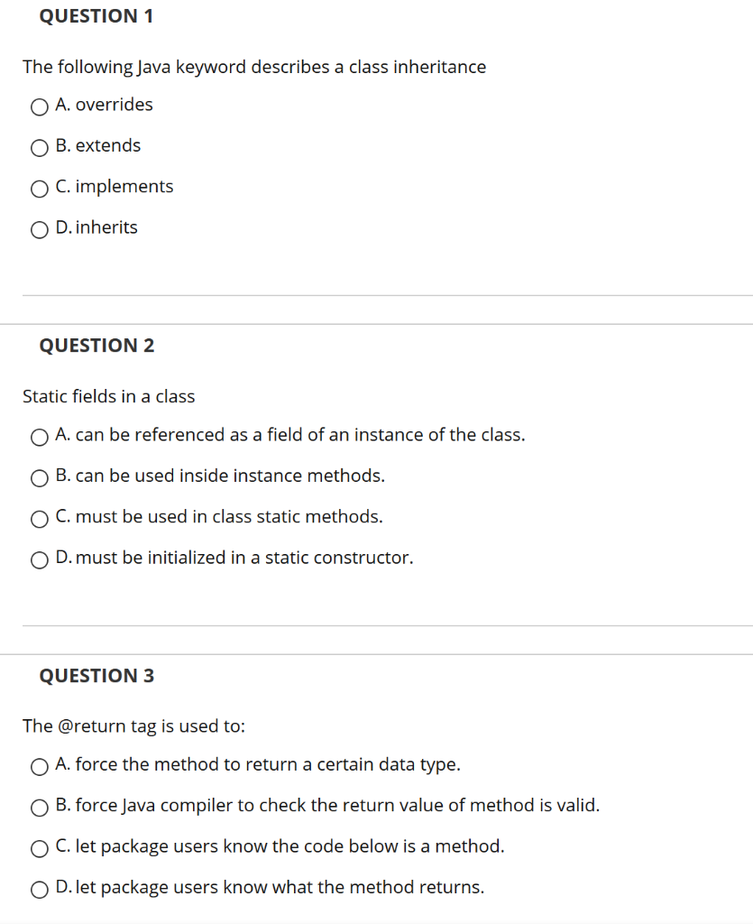 Solved Question 1 The Following Java Keyword Describes A