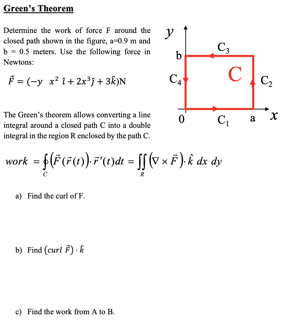 Solved Green's Theorem у Determine the work of force F | Chegg.com
