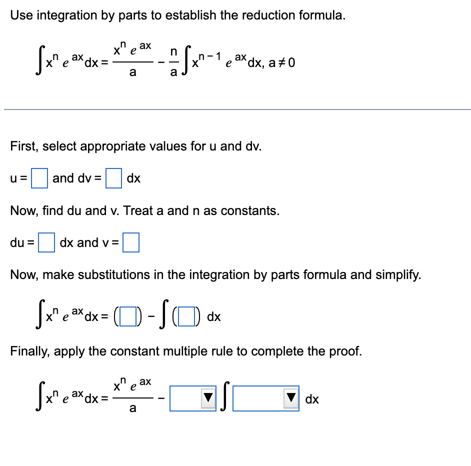 Solved Use integration by parts to establish the reduction | Chegg.com
