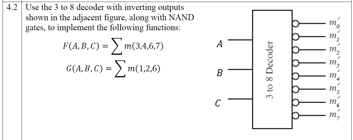 Solved | 4.2 | Use the 3 to 8 decoder with inverting outputs | Chegg.com