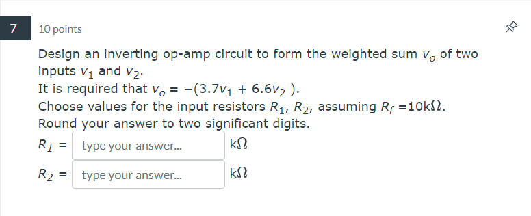 Solved 10 points Design an inverting op-amp circuit to form | Chegg.com