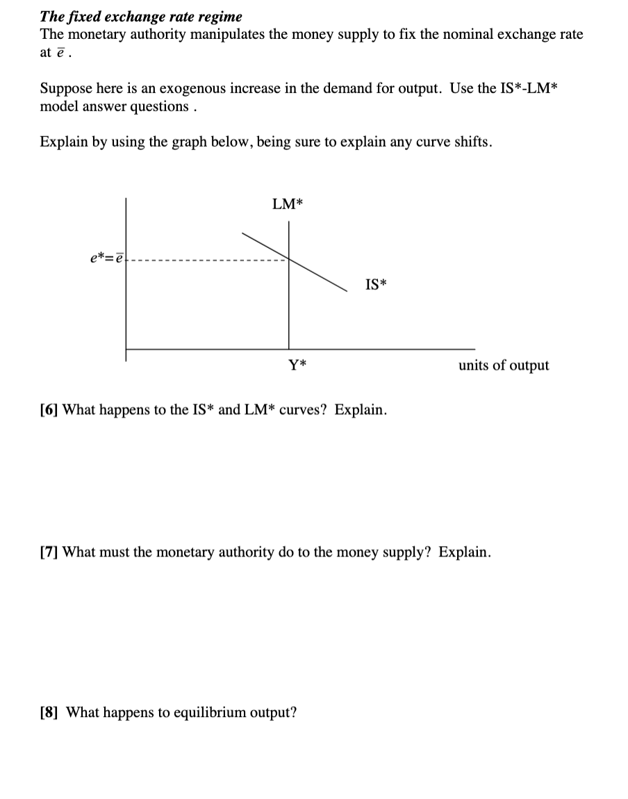 The fixed exchange rate regime The monetary authority | Chegg.com