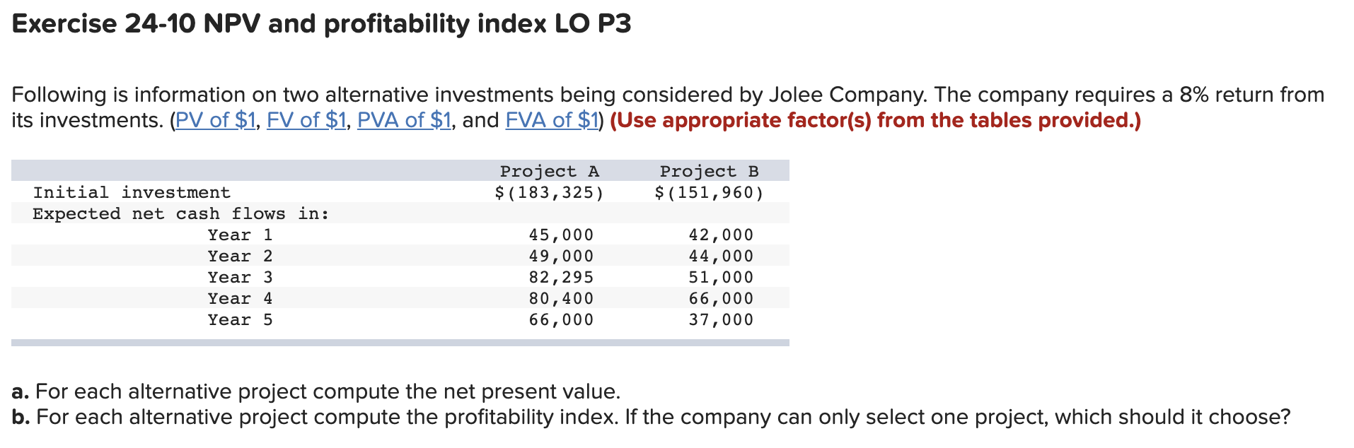 Solved Exercise 24-10 NPV and profitability index LO P3 | Chegg.com