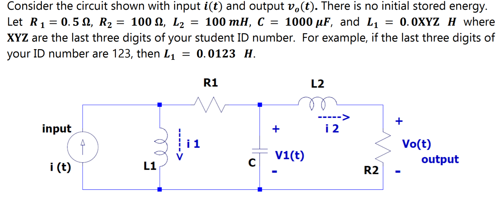 Consider the circuit shown with input i(t) and output | Chegg.com