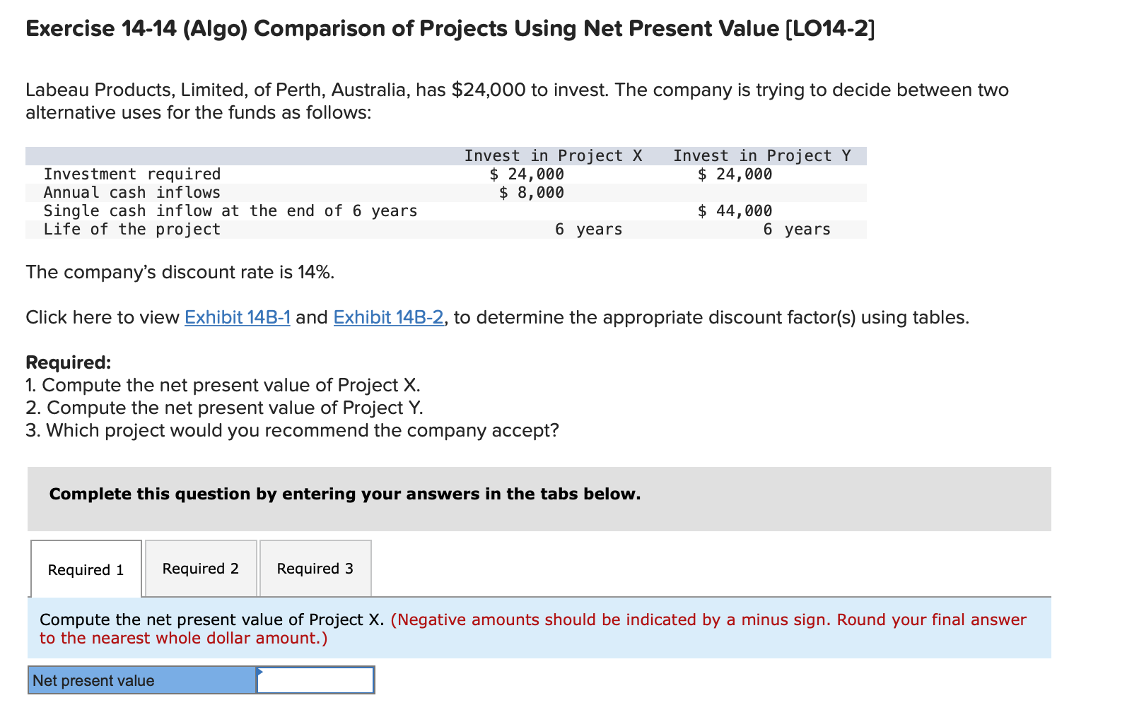 Solved Exercise 14-14 (Algo) Comparison of Projects Using | Chegg.com