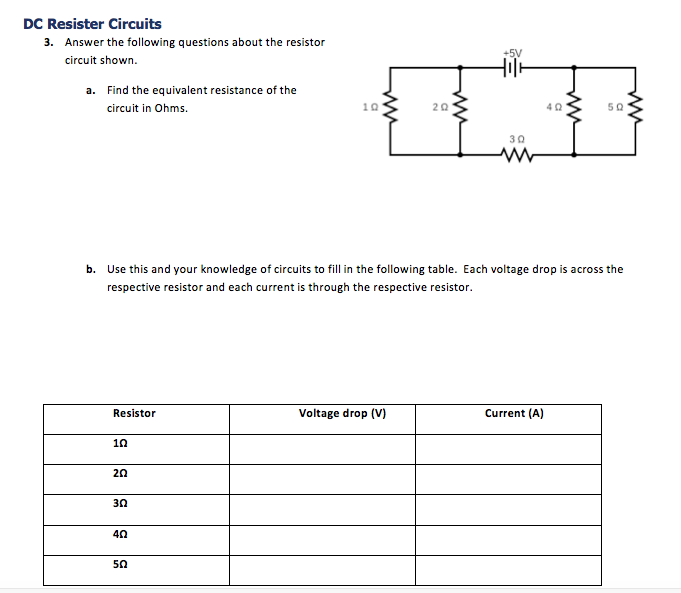 Solved -5V DC Resister Circuits 3. Answer the following | Chegg.com
