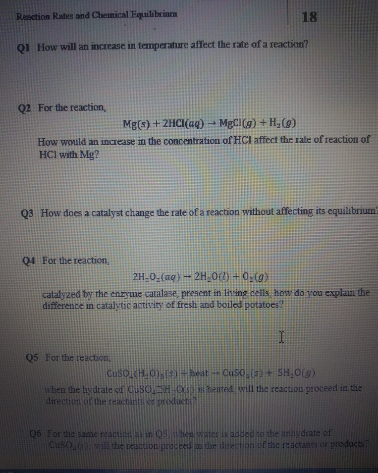 Solved Reaction Rates and Chemical Equilibrinm Q1 How will | Chegg.com