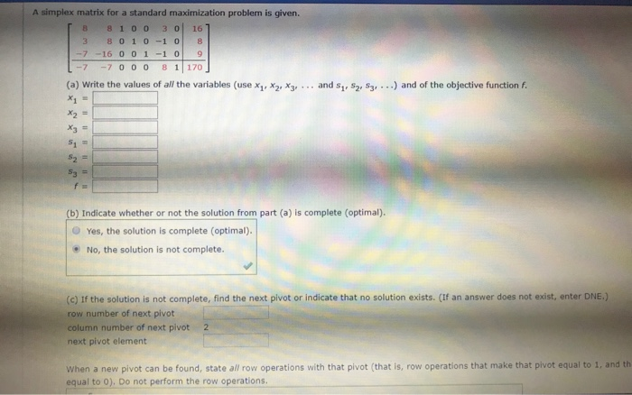 A simplex matrix for a standard maximization problem | Chegg.com