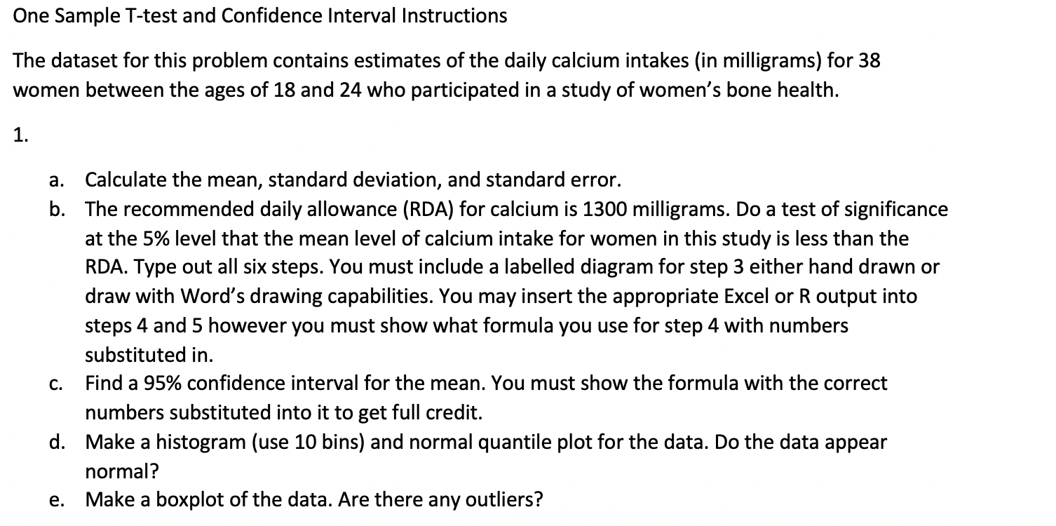 Solved One Sample T-test and Confidence Interval | Chegg.com
