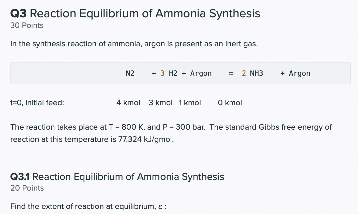 Solved Q3 Reaction Equilibrium of Ammonia Synthesis 30 | Chegg.com