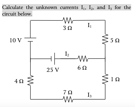 Solved Calculate the unknown currents I1, I2, and Iz for the | Chegg.com