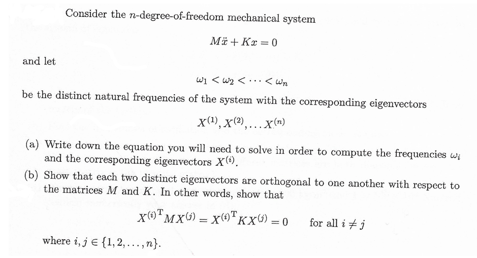 Solved Consider the n-degree-of-freedom mechanical system | Chegg.com