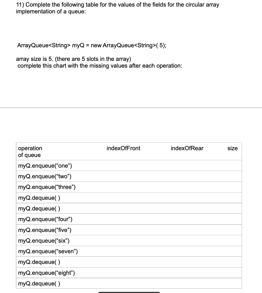 Solved 11) Complete the following table for the values of | Chegg.com