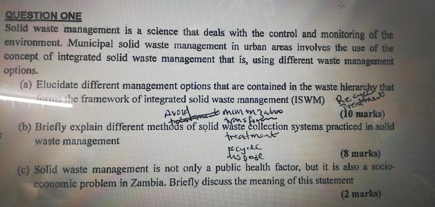 Solved QUESTION ONE Solid waste management is a science that | Chegg.com