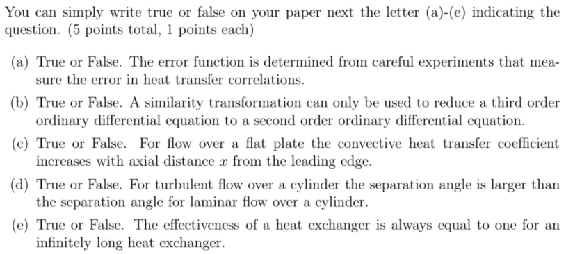 Solved You can simply write true or false on your paper next | Chegg.com