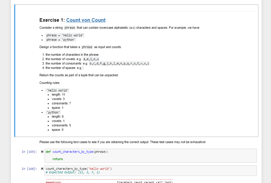 Solved Exercise 1: Count von Count Consider a string phrase | Chegg.com