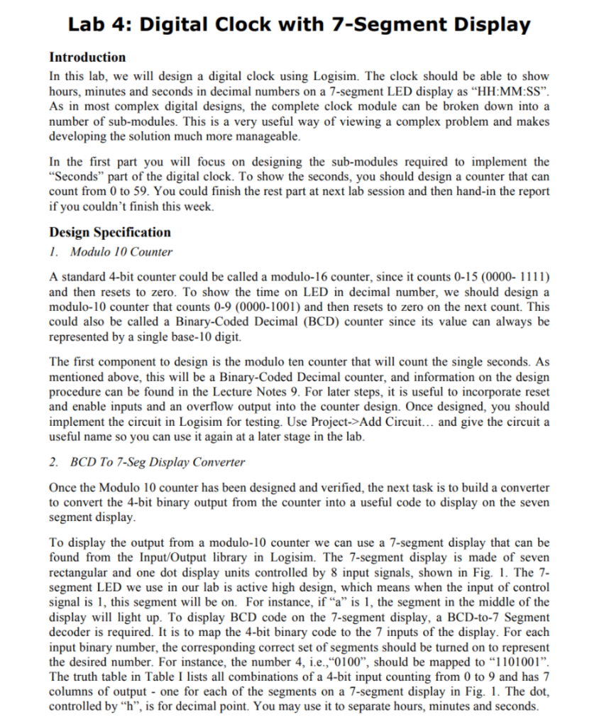 Solved Lab 4: Digital Clock with 7-Segment Display | Chegg.com