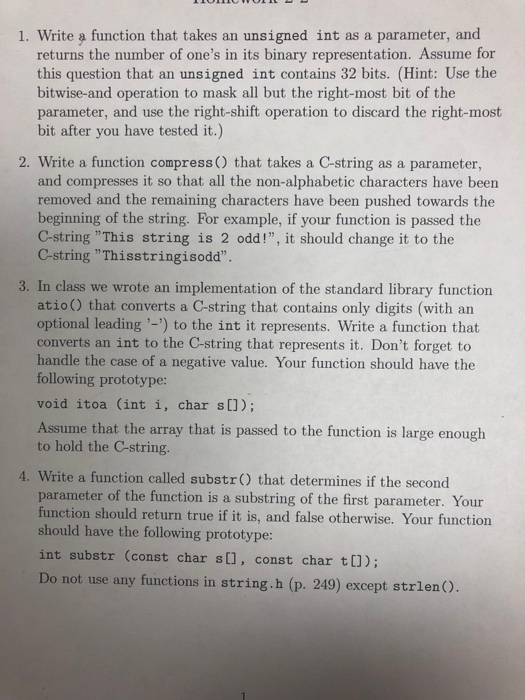 Solved 1 Write A Function That Takes An Unsigned Int As A 1977