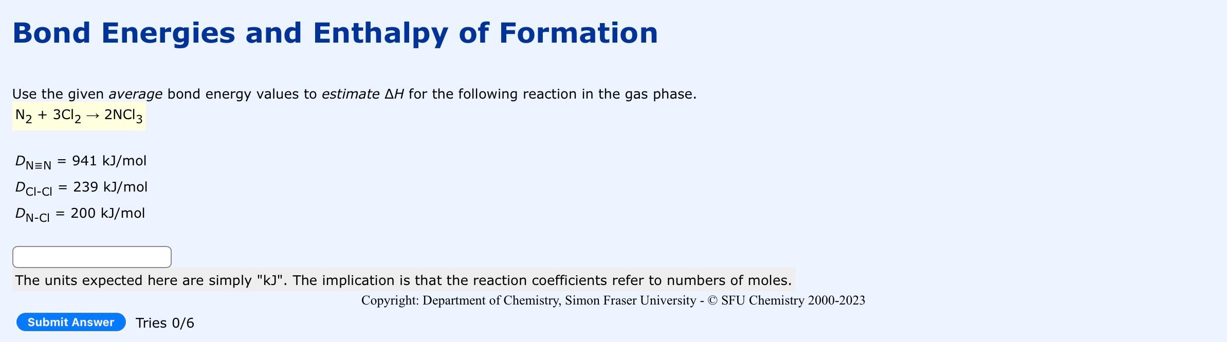 Solved Bond Energies and Enthalpy of Formation Use the given | Chegg.com