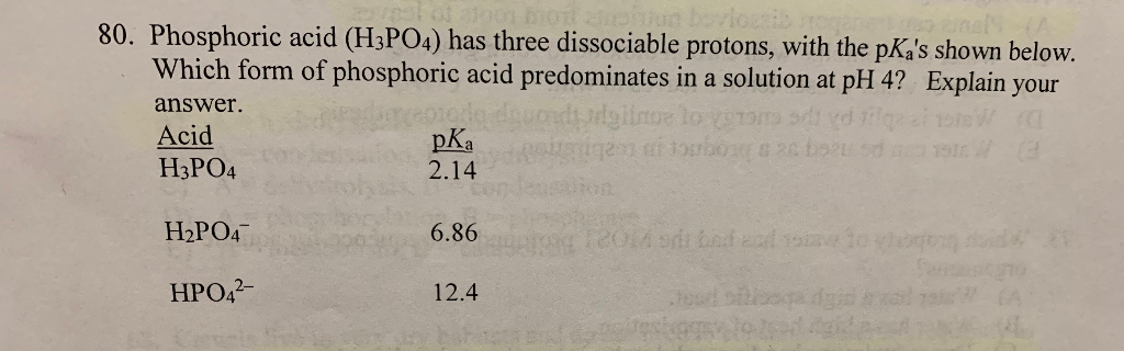 Solved 80. Phosphoric acid (H3PO4) has three dissociable | Chegg.com