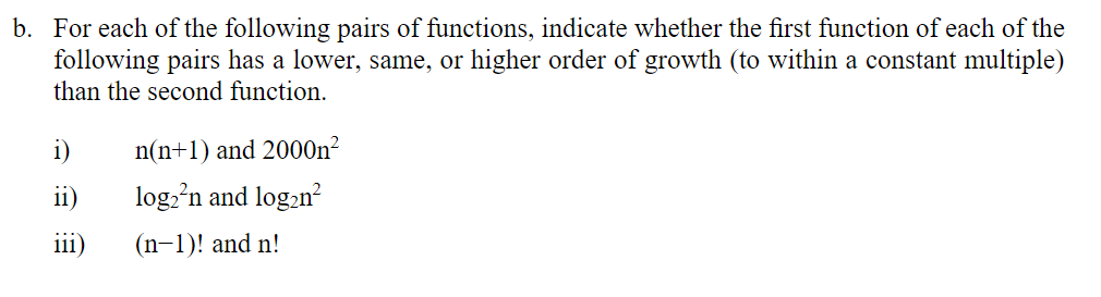Solved b. For each of the following pairs of functions, | Chegg.com