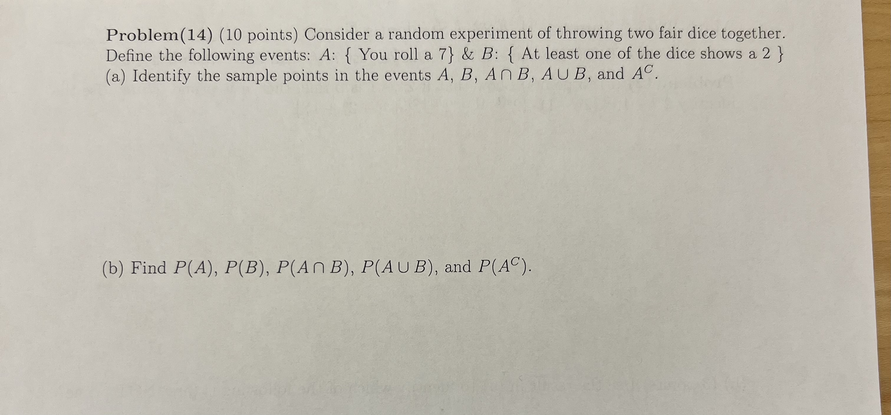 Solved Problem(14) (10 points) Consider a random experiment | Chegg.com