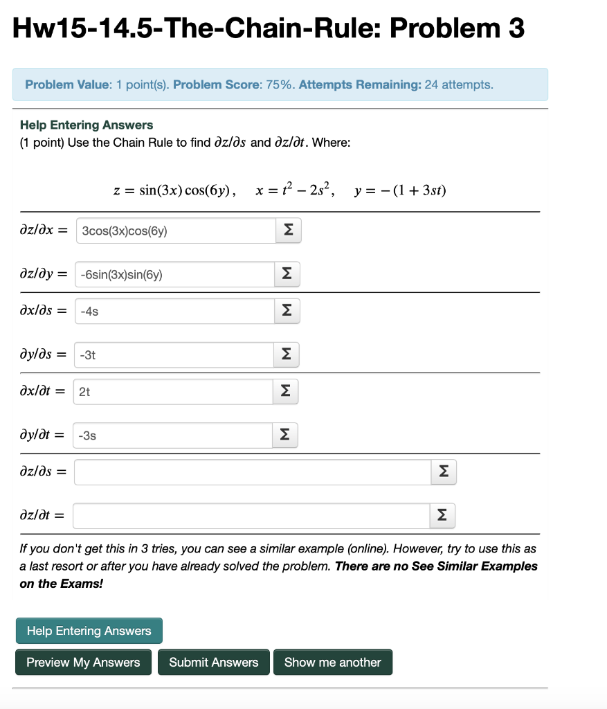 Solved Hw15-14.5-The-Chain-Rule: Problem 3 Problem Value: 1 | Chegg.com