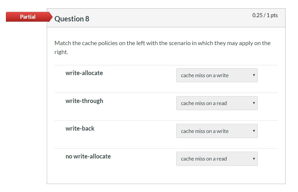 Solved Partial 0.25/1 pts Question 8 Match the cache | Chegg.com